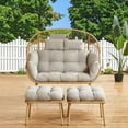 PARKWELL Boho Rattan Double Wicker Egg Chair with Ottomans - Indoor ...