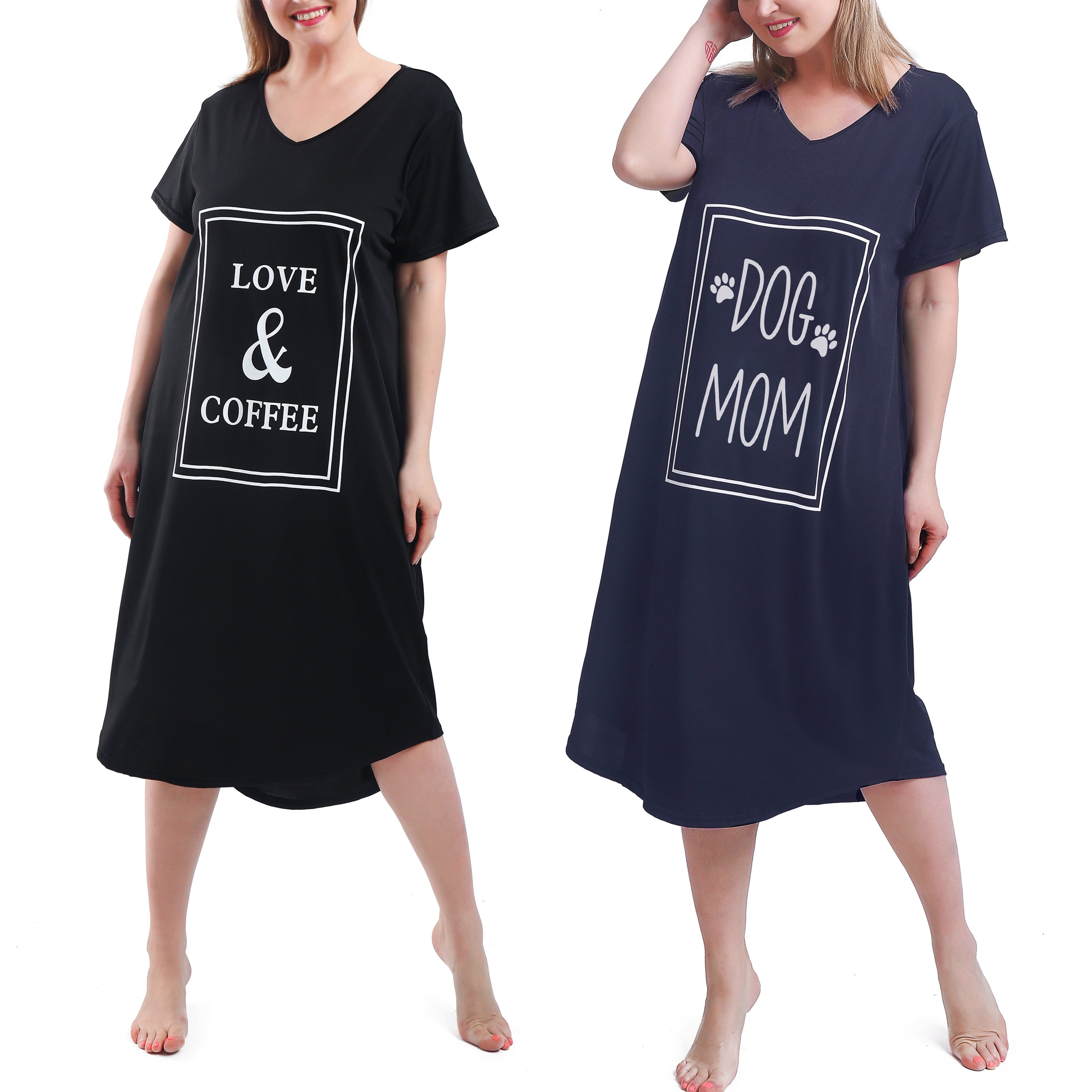 FEREMO 2 Pack Plus Size Nightgowns For Women V Neck Short Sleeve feremo-2-pack-plus-size-nightgowns-for-women-v-neck-short-sleeve