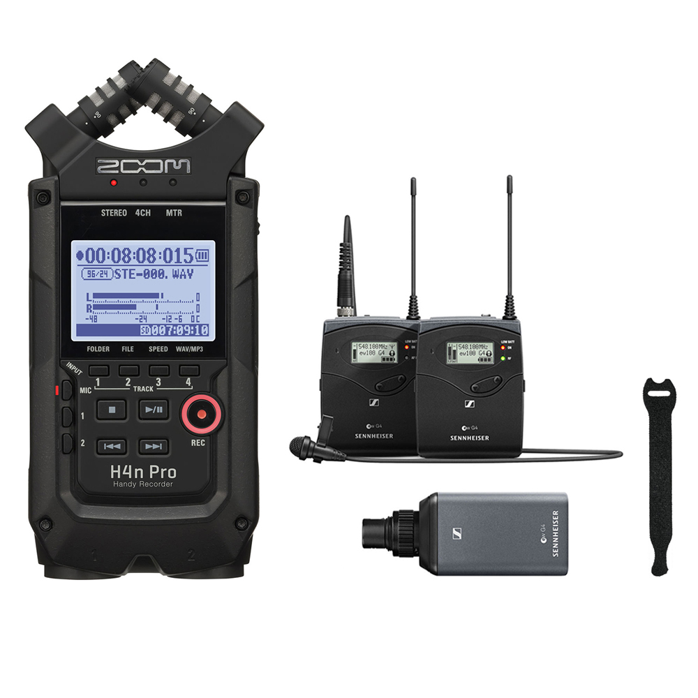 Sennheiser ew 100 ENG G4 Wireless Mic Combo System (A: 516 to 558 MHz) with Zoom H4n Pro All ...