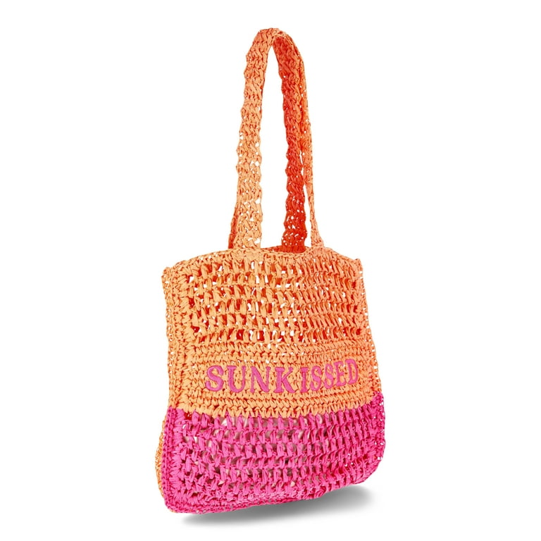 No Boundaries Women's Festival Straw Tote Bag, Pink Ombre No Boundaries Women's Festival Straw Tote Bag, Pink Ombre
