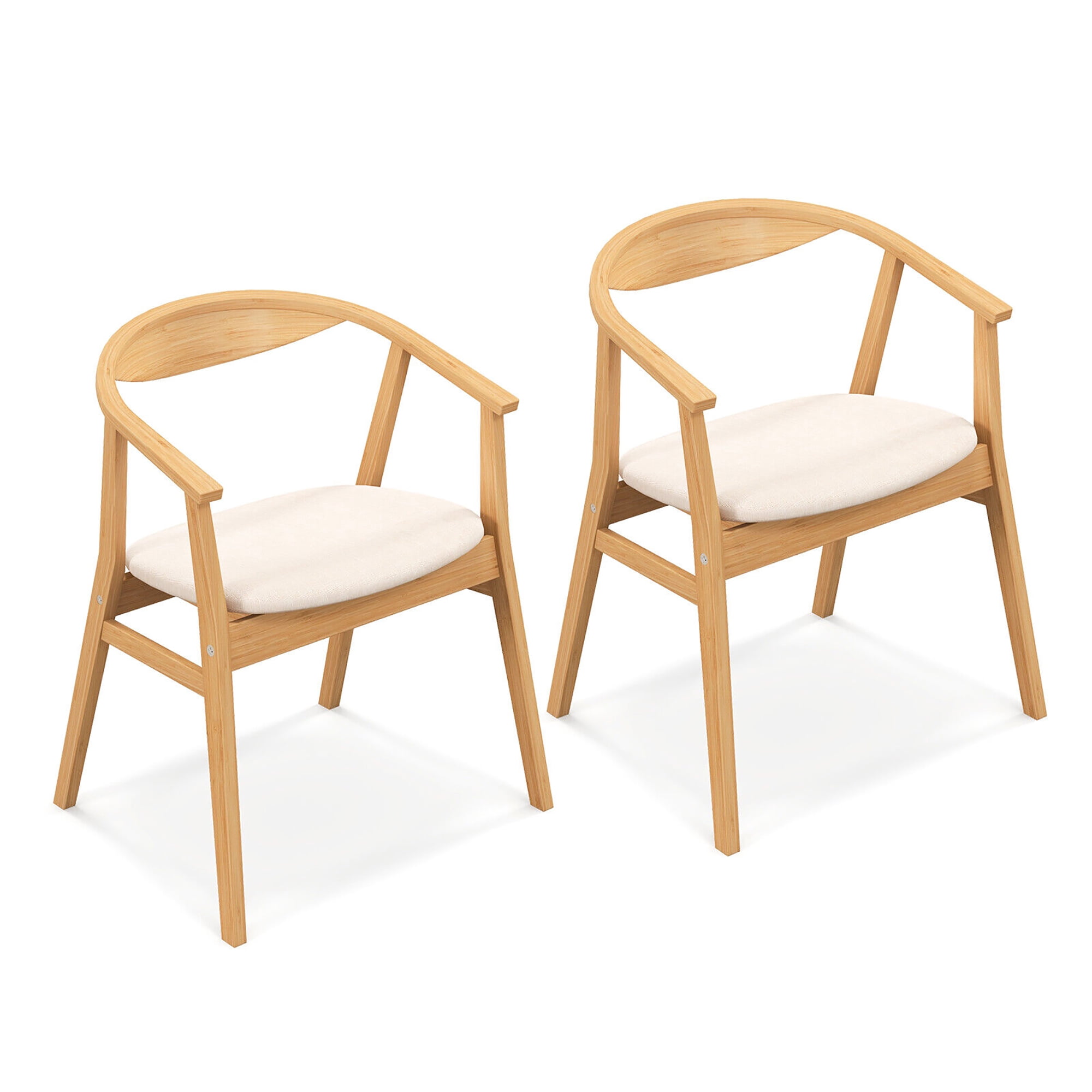 Gymax Set of 2 Leisure Bamboo Armchair Accent Chair w/ Curved Back ...