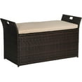 SOLAURA 90 Gallon Patio Wicker Storage Bench w/Cushion, Outdoor Rattan ...