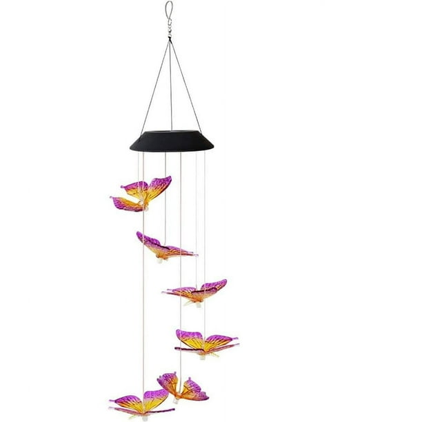 Solar Wind Chime - Clear Butterfly Wind Chimes with Color Changing LED ...