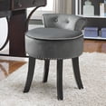 Neilson Light Grey Velvet Vanity Stool - Nailhead Trim, Rolled Back ...