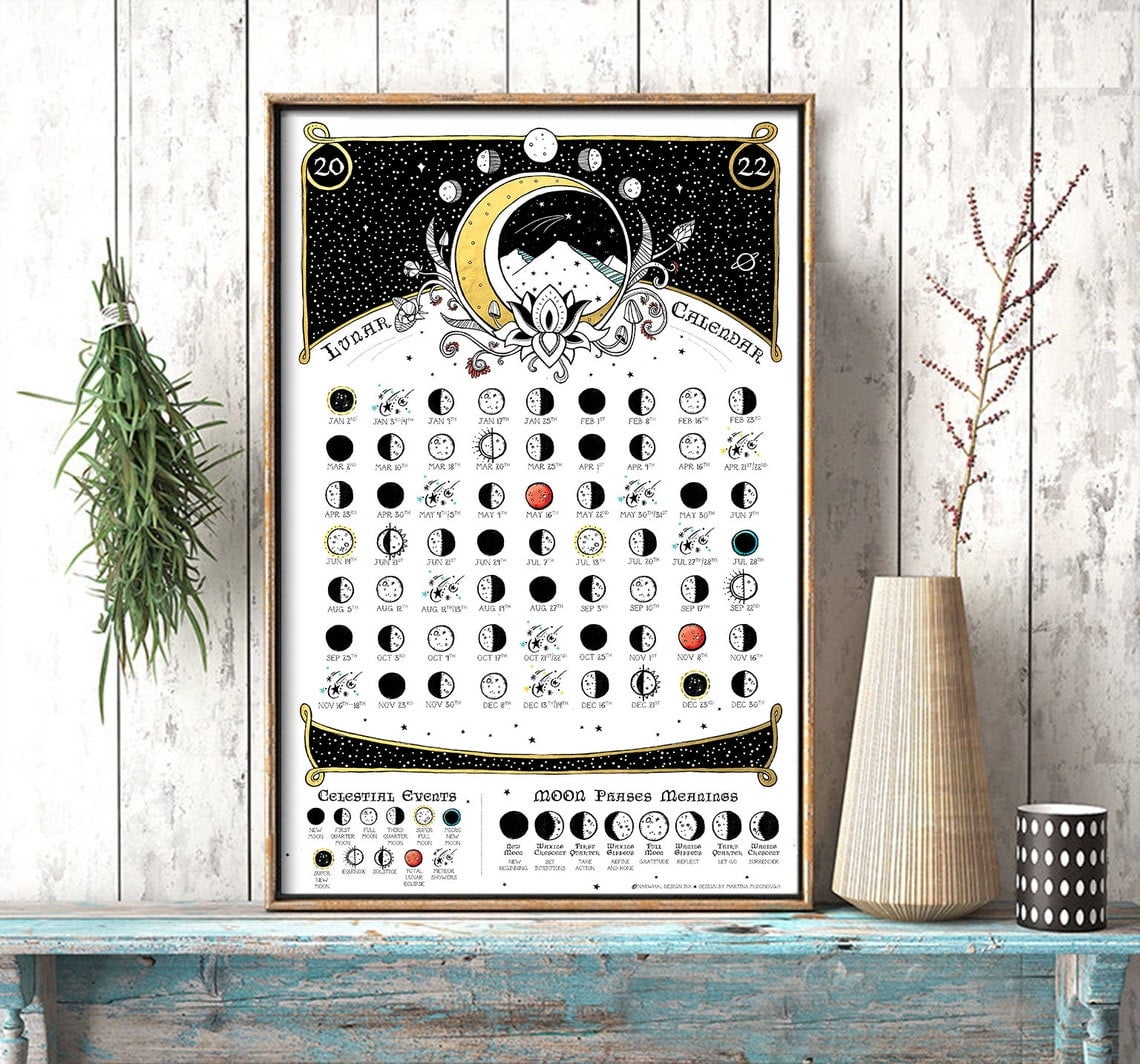 Wall Hangings Mead Moon Print Witch Moon Months Series Art Print Magic ...
