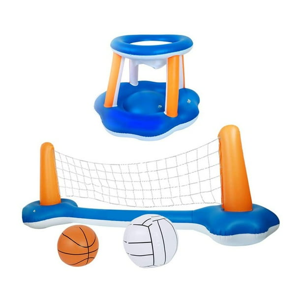 Inflatable Pool Float Set Volleyball Net And Basketball Hoops Floating ...