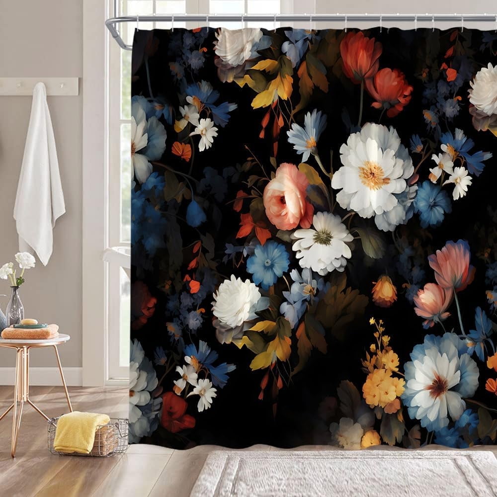 Click here for Bomtr Retro Black Floral Shower Curtain - Rustic W... prices