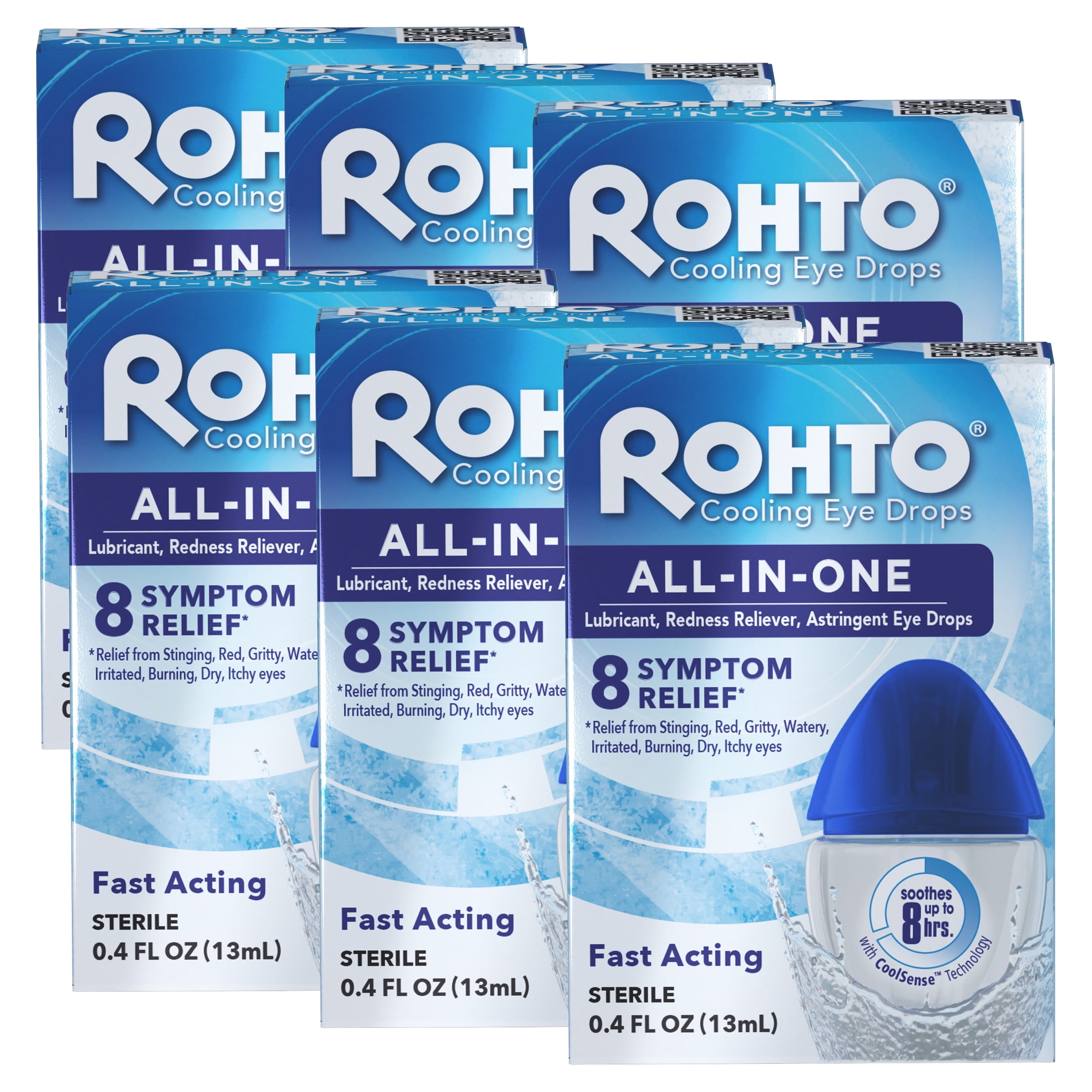 (2 pack) Rohto® All-In-One Multi-Symptom Relief Cooling Eye Drops, 0.4 ...