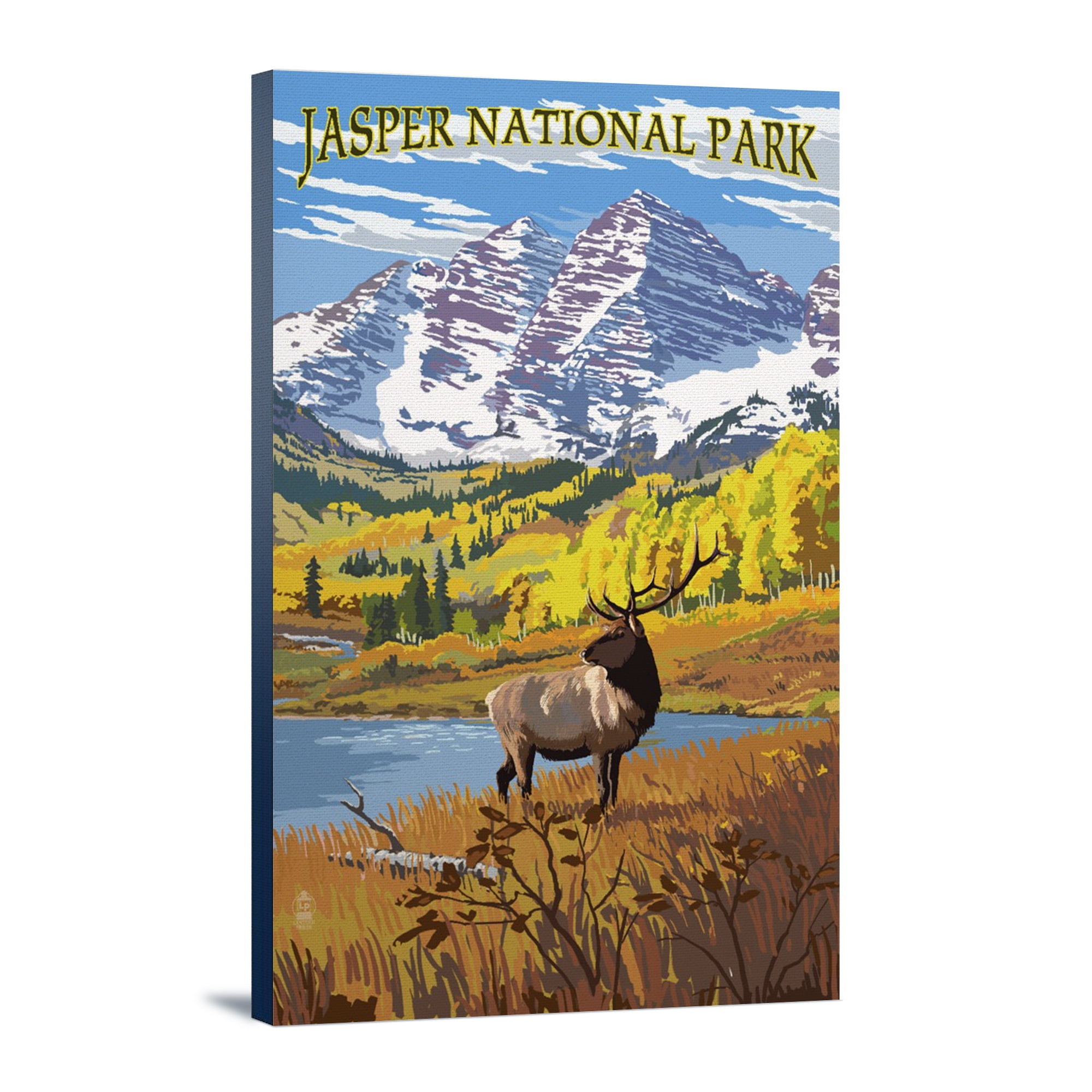 Jasper National Park, Maroon Bells and Elk, (12x18 Wrapped Canvas, Wall ...