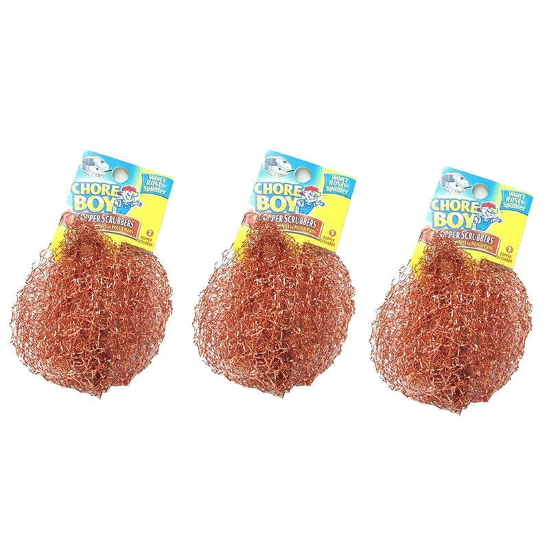 3 Chore Boy Copper Scrubbers Scouring Pad, 100% Pure Copper Steelwool ...