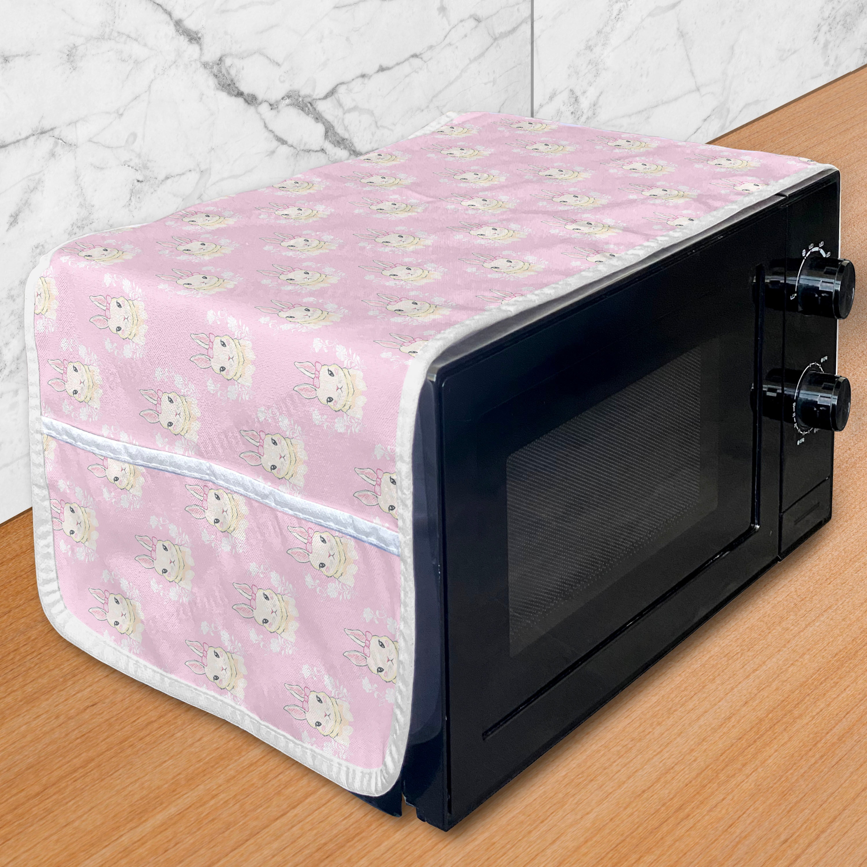 Easter Bunny Microwave Oven Cover, Rabbit with Ribbons Floral Spring ...