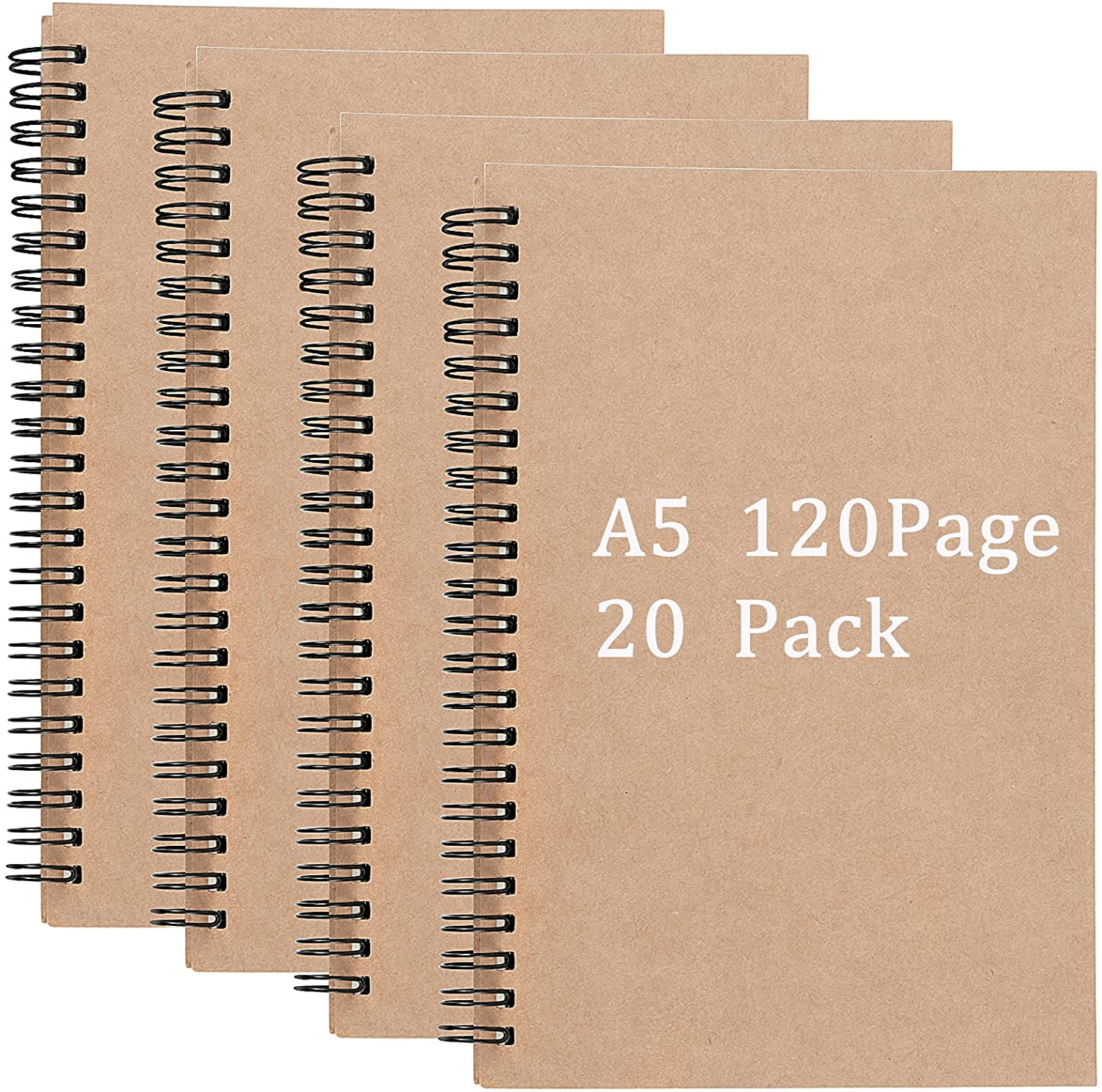 ZEONHAK 20 Pack A5 Spiral Sketchbook, Spiral Bound Sketch Pad, Kraft ...