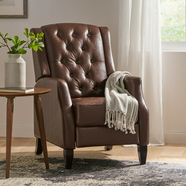 Noble House Steinaker Standard Faux Leather Tufted Pushback Recliner ...