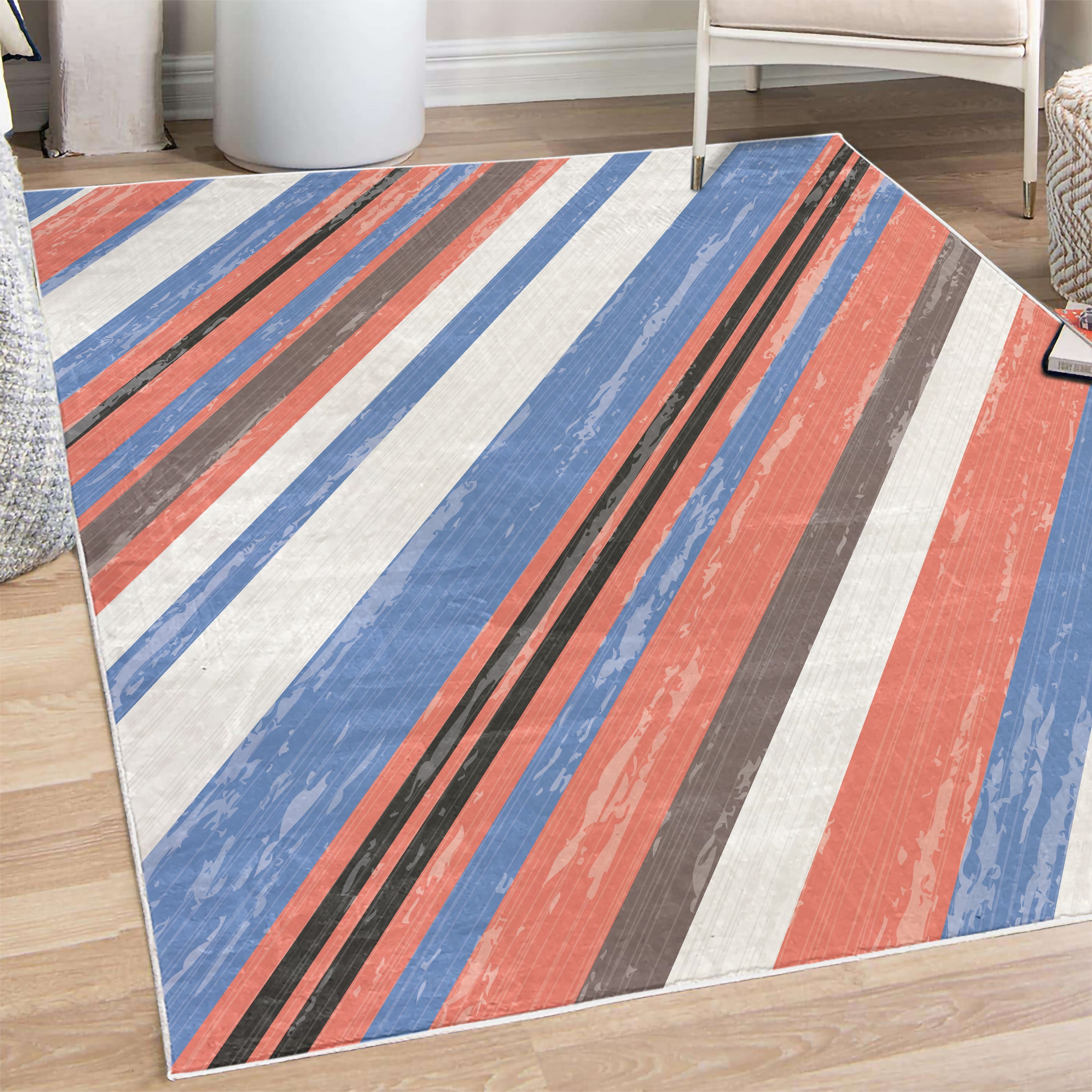 Vintage Decorative Rug, Diagonal Stripes on Old Aged Design Grungy ...