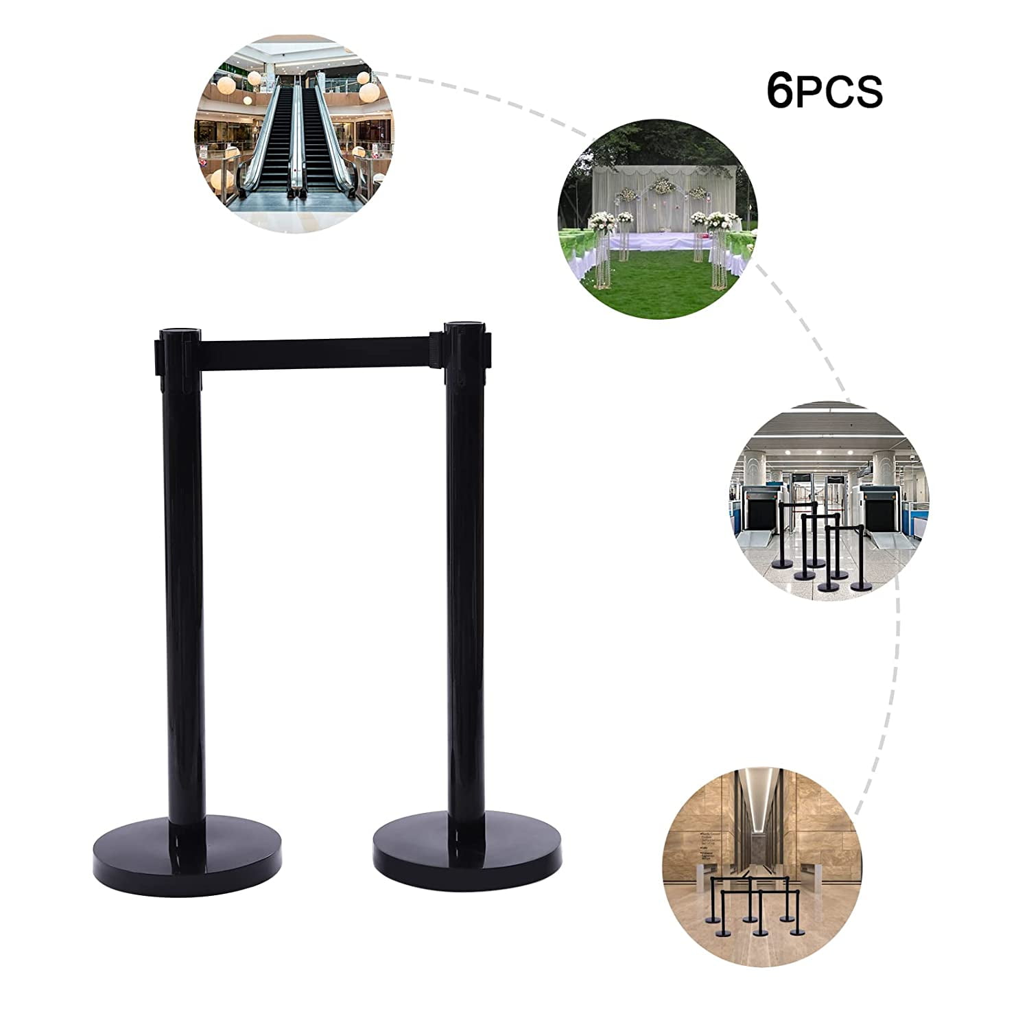 Miumaeov 6Pcs Stanchions Crowd Control Barriers W/ Retractable Belt ...