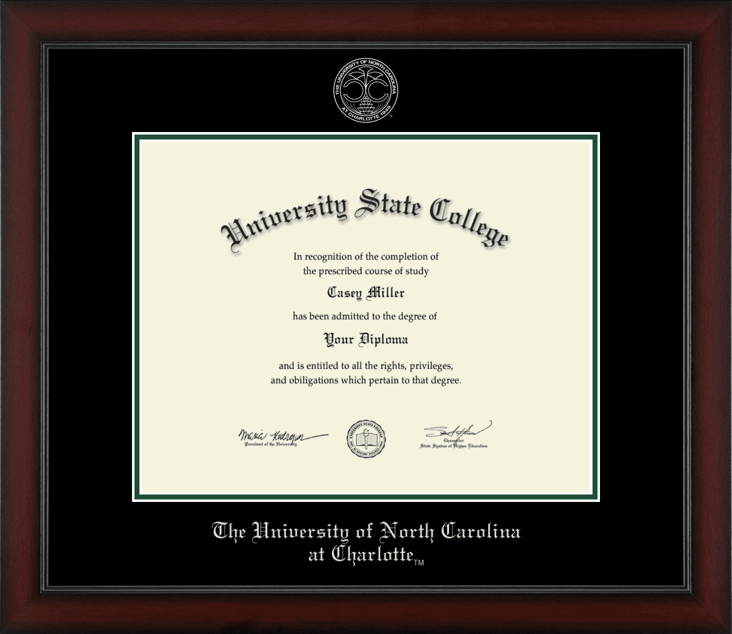 The University of North Carolina at Charlotte Diploma Frame, Document ...