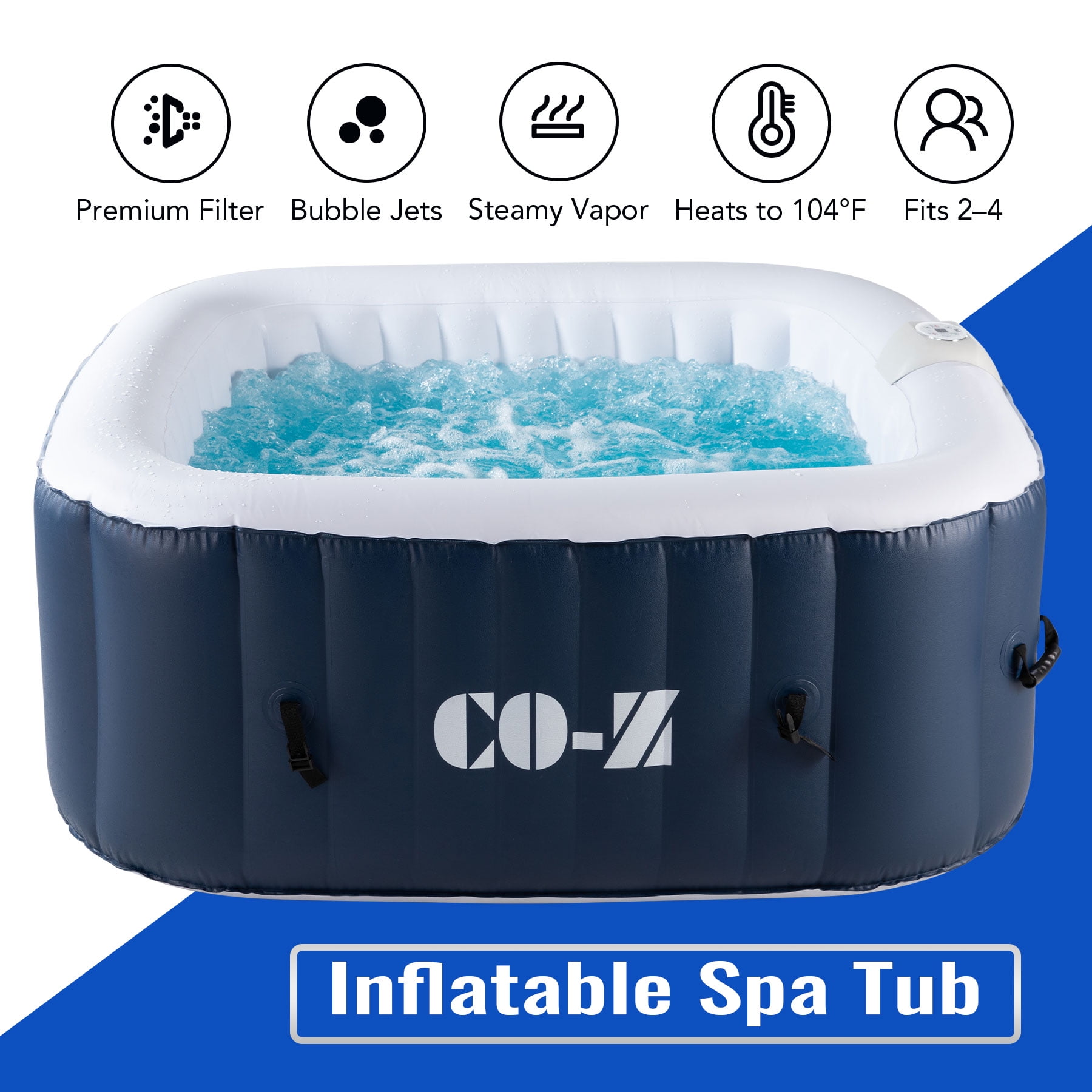 CO-Z 5x5ft PVC Square Inflatable Spa Tub w 120 Massaging Jets for Patio ...