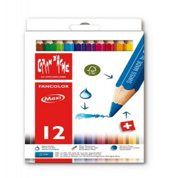 Caran d'Ache Fancolor Color Pencils, 12 Colors, Maxi Diameter - Walmart ...