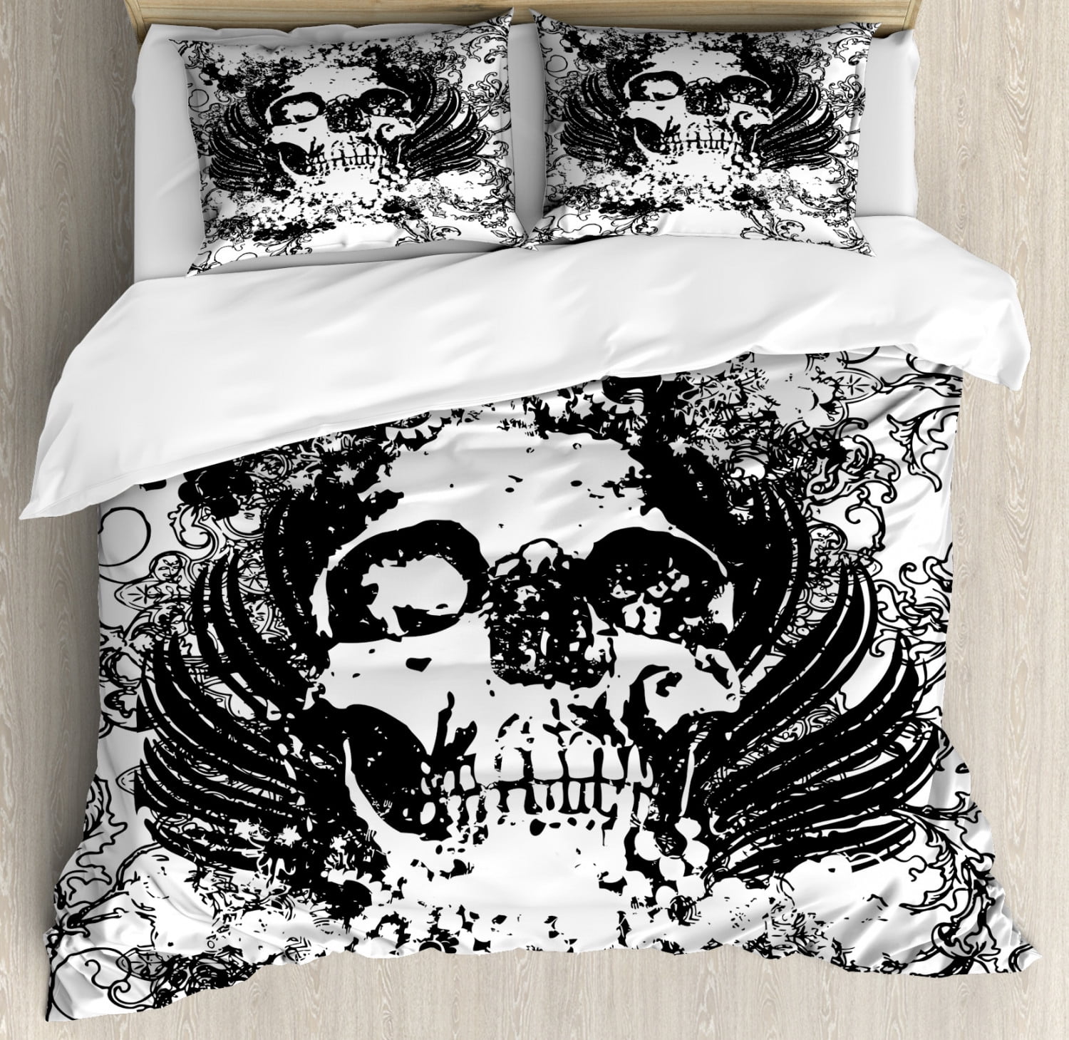 Ambesonne Gothic Duvet Cover Set, Dark Horror Scary Skull, Queen, Black ...