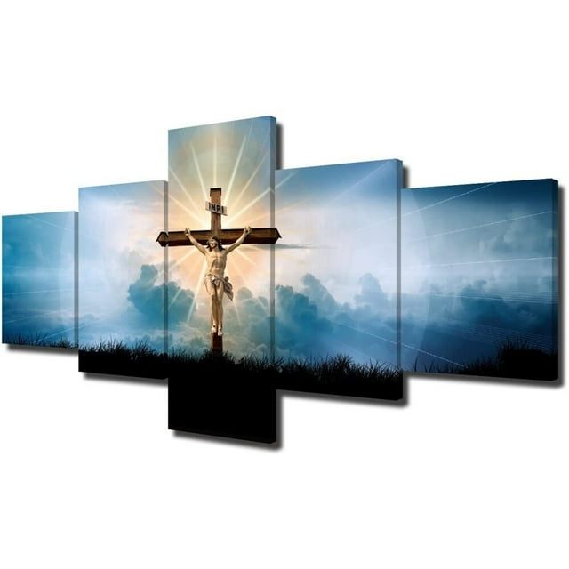 TISHIRON 5PCS Framed Jesus Canvas Wall Art Set,60"x32" Jesus Crucified ...