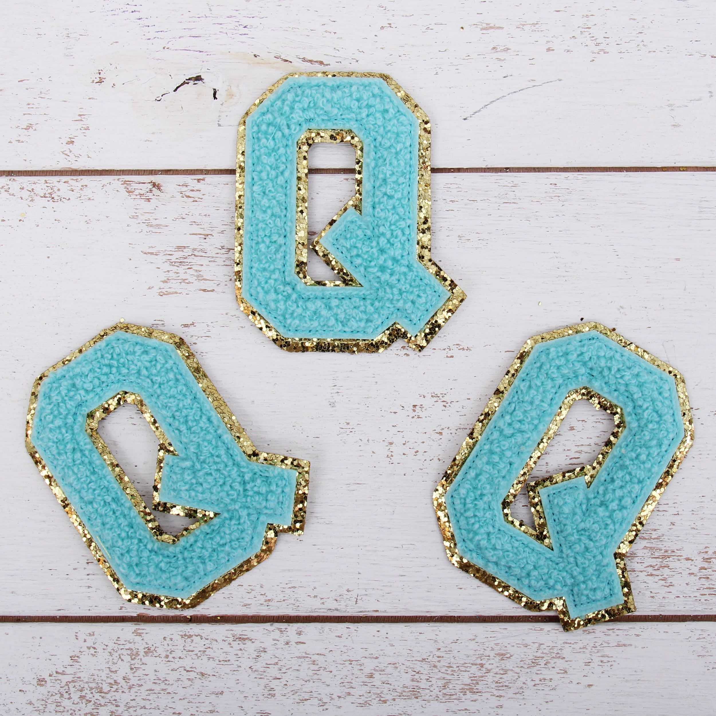 3 Pack Chenille Iron On Glitter Varsity Letter "Q" Patches - Blue ...