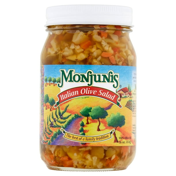 Monjunis Italian Olive Salad topping 16 oz - Walmart.com