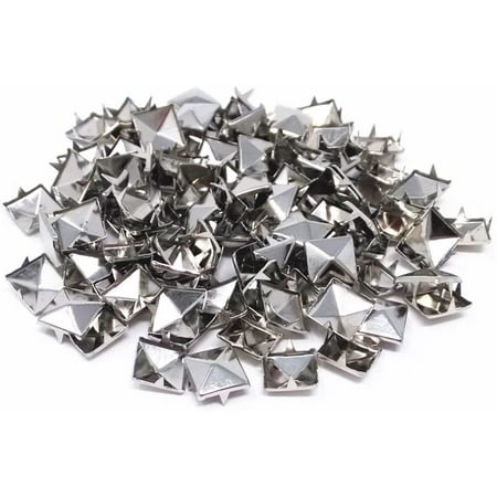 HISRFO 200pcs 10mm Square DIY Leathercraft Silver Metal Punk Spikes ...