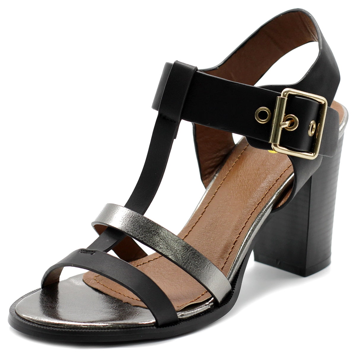 Ollio Women's Shoes T-Strap Stacked High Heel Sandals FT13 - Walmart.com