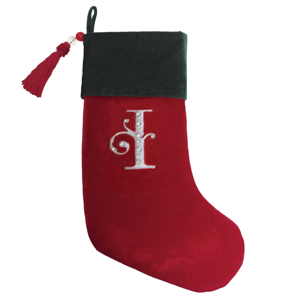 Christmas Stocking Red & Green Velvet With Tassel, Rhinestone Monogram ...