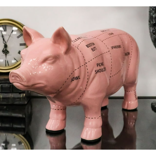 Large Ceramic Country Farmhouse Pink Pig Pork Butcher Chart Piggy Coin ...