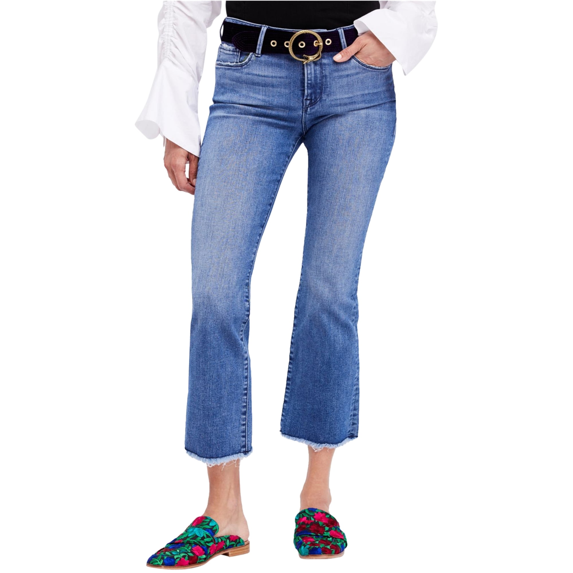 Free People Womens Raw Hem Cropped Jeans, Blue, 25 - Walmart.com