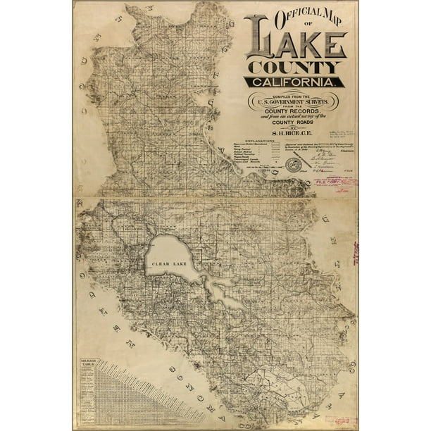 24"x36" Gallery Poster, Official map of Lake County, California 1892 ...
