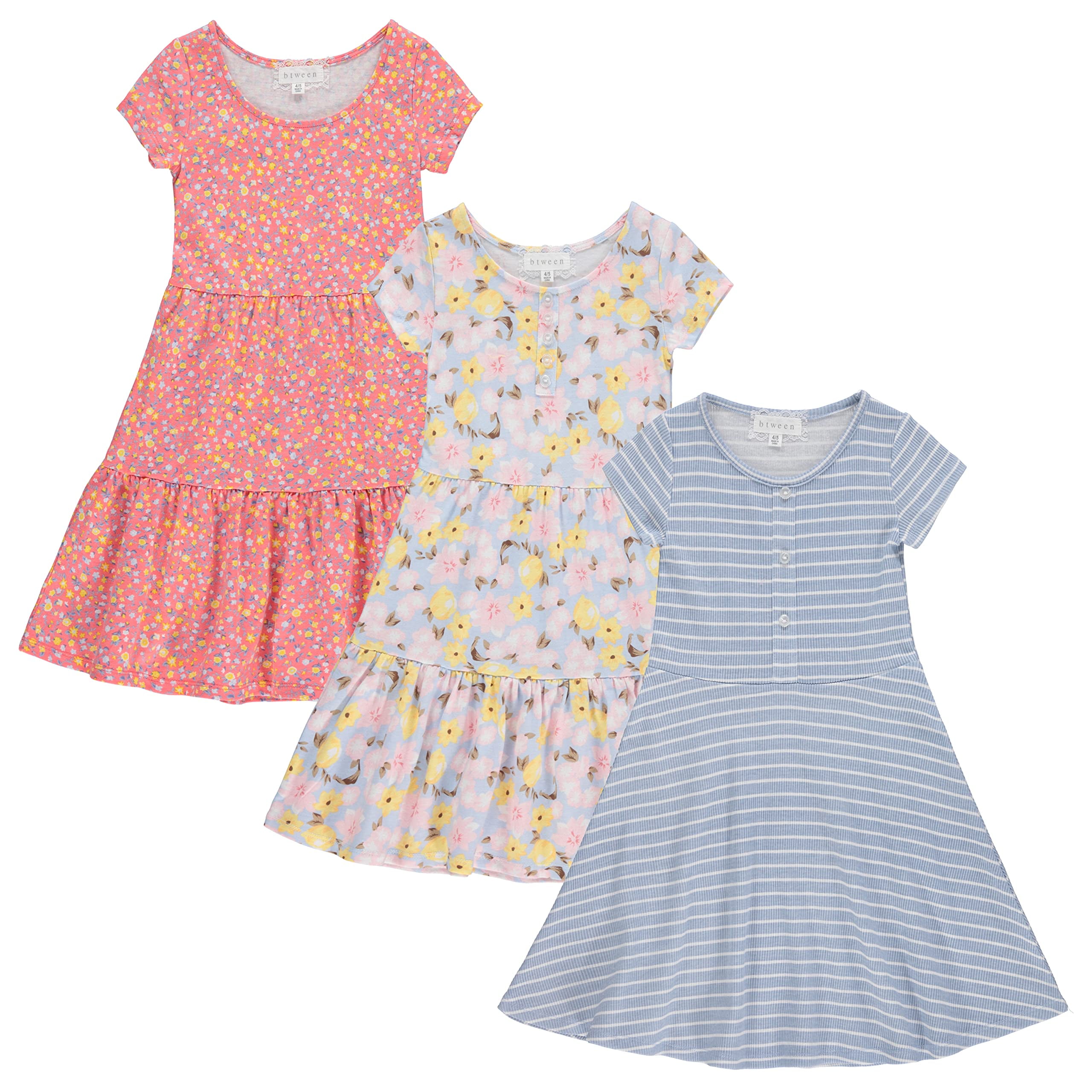 BTween 3-PC Girls Summer Dress Set - Short Sleeve Casual Skater Dresses ...