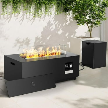 ReeQuo 31.5” Propane Fire Pit Table – Outdoor Gas Fire Table with Tank ...