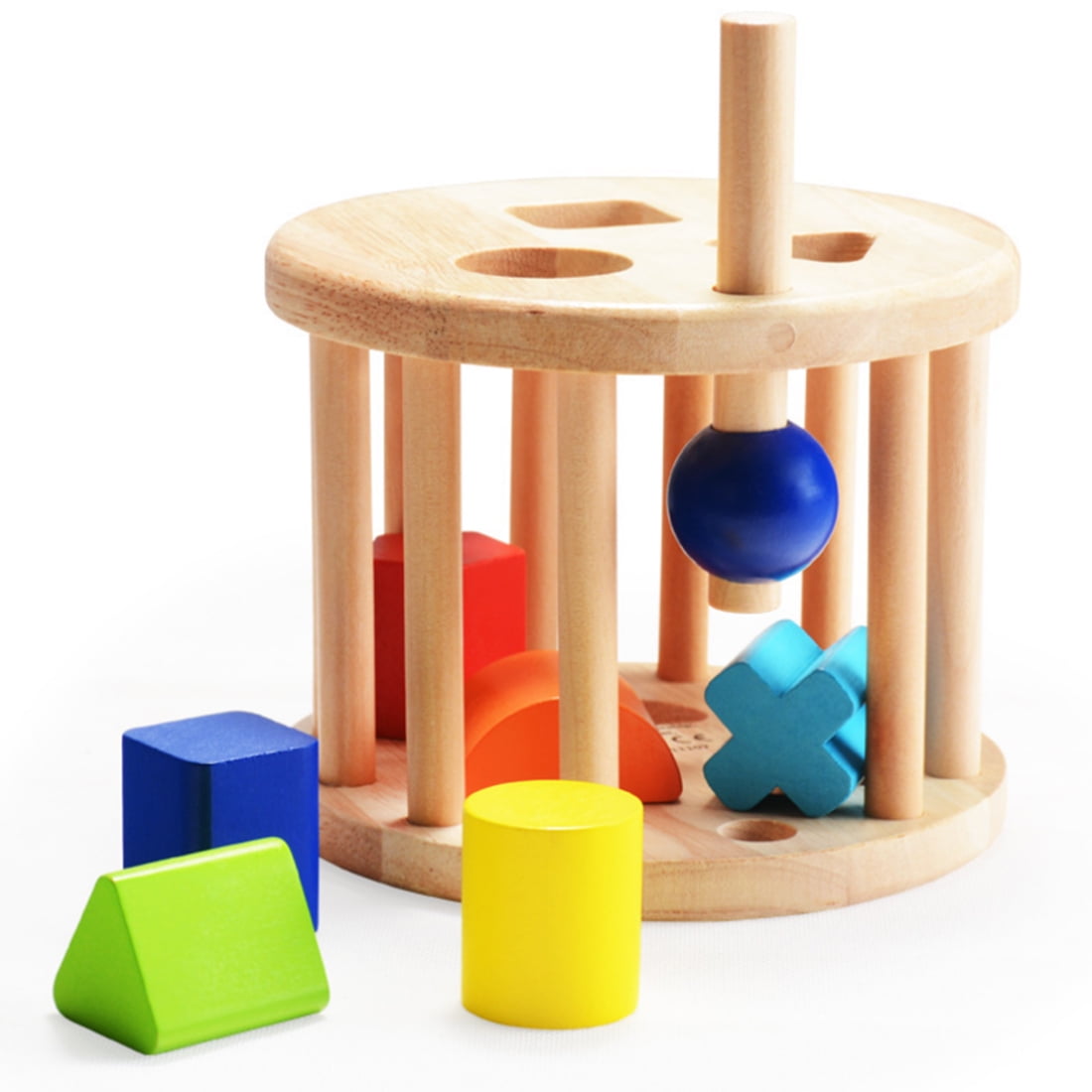 Kids Wooden Round Shape Intelligence Box Baby Educational Shape ...