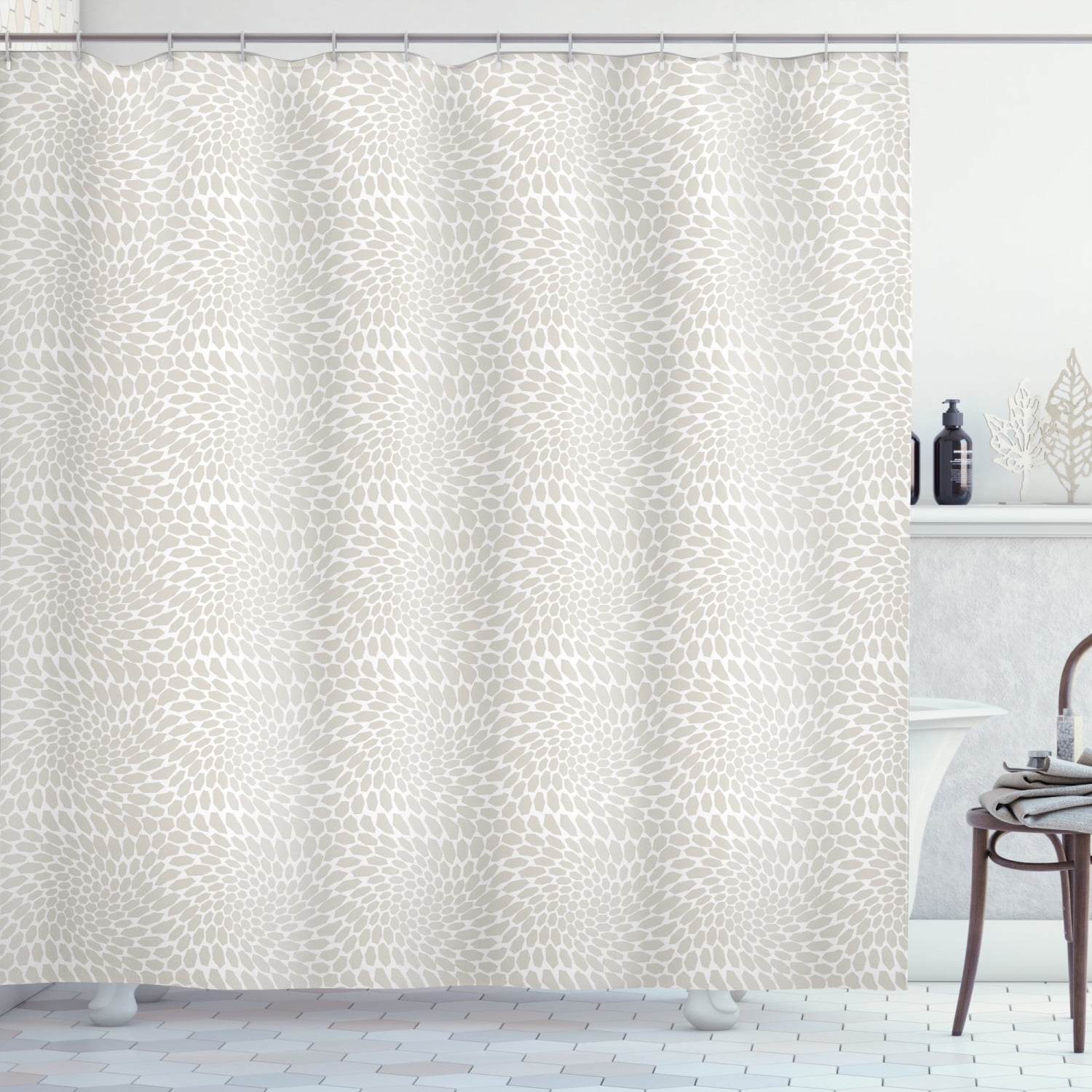 Abstract Shower Curtain Spiraling Waving Geometric Shapes In Soft