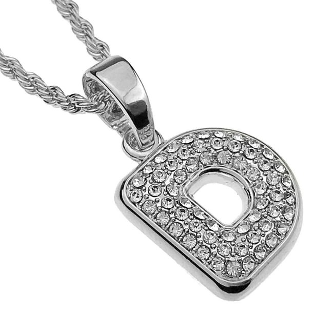 Micro Letter D Necklace 24"Inch Block Initial Iced-Out Bling Pendant ...