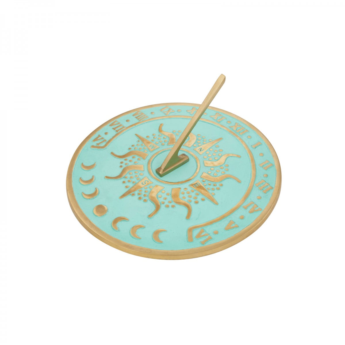 Solstice Garden Sundial Clock Solid Brass Verdigris Blue NESW Summer ...