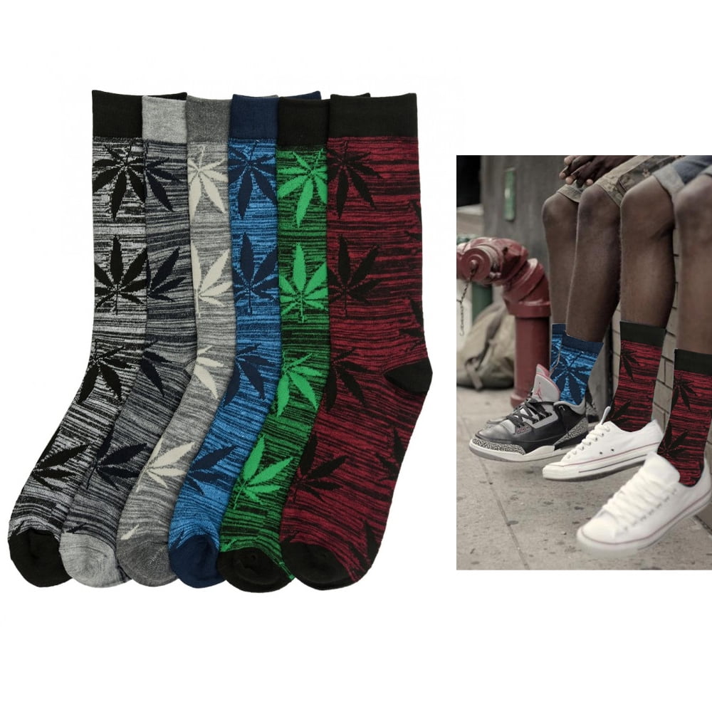 6 Pair Knocker Crew Socks Leaf Design Mens Casual Wear Work Size 10-13 ...