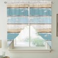 Blue Beige Wood Grain Swag Curtain Valance for Window 2 Panels Vintage ...