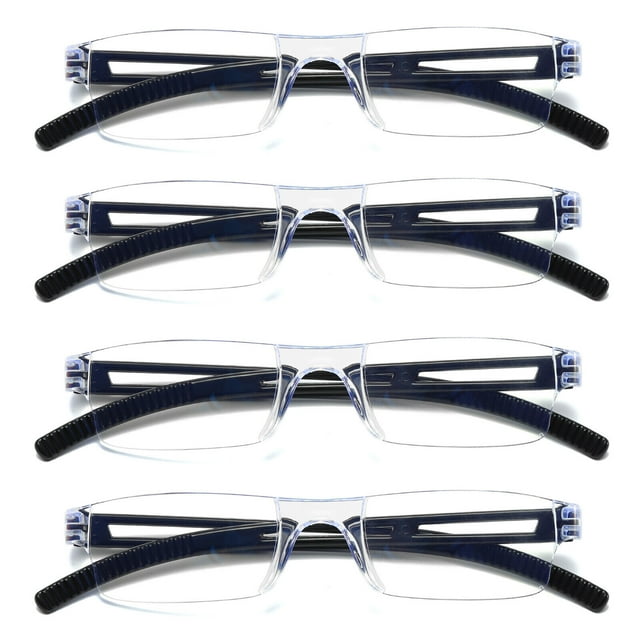 4 Pairs Men Women Rimless Reading Glasses Blue Light Blocking Unisex Reader 300