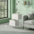 2-Drawer Nightstand with Wooden Top, White End Table with Fabric ...