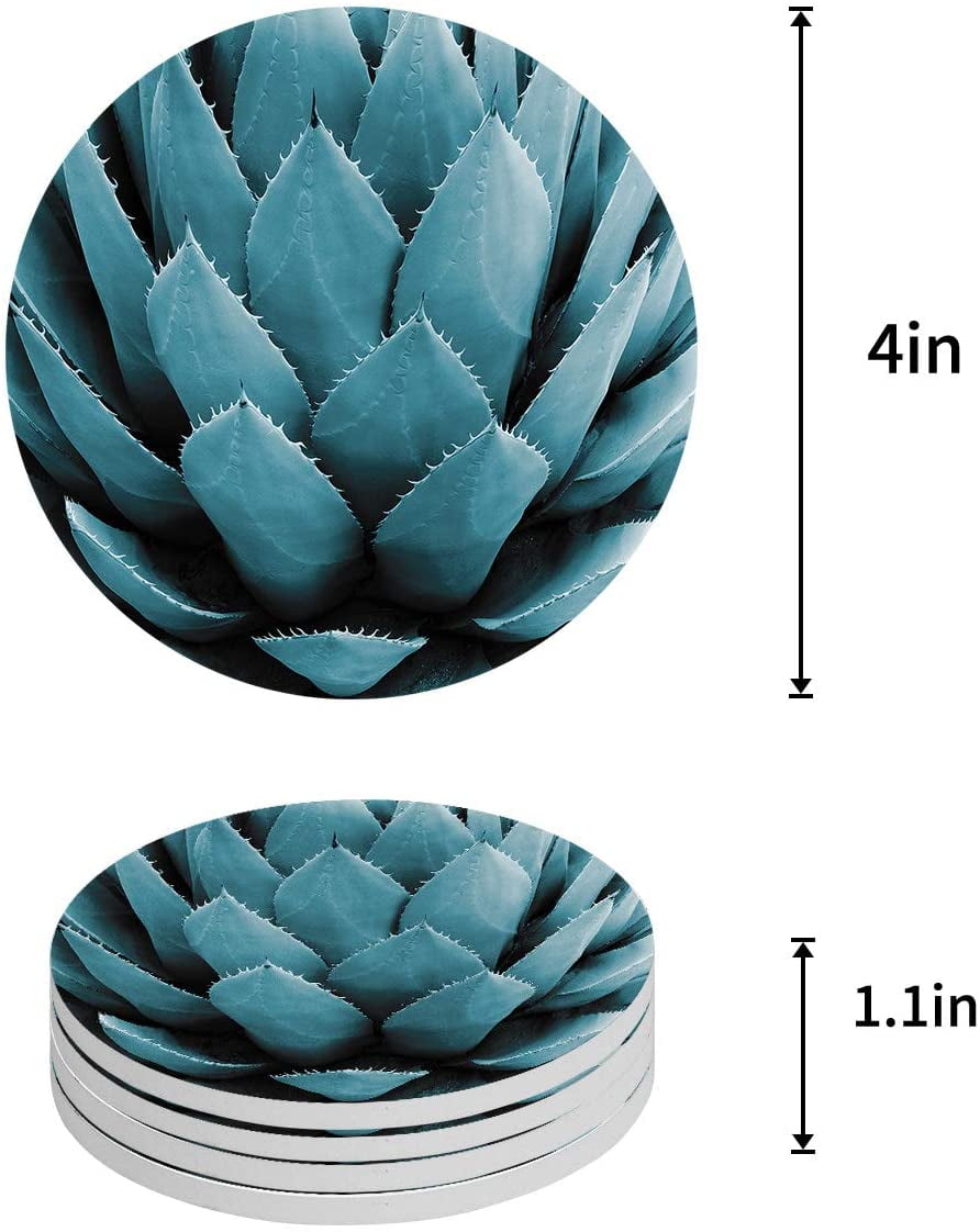 FMSHPON Natural Plant Green Agave Tequila Set of 4 Round Coaster for ...