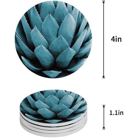 RYLABLUE Natural Plant Green Agave Tequila Set of 4 Round Coaster for ...