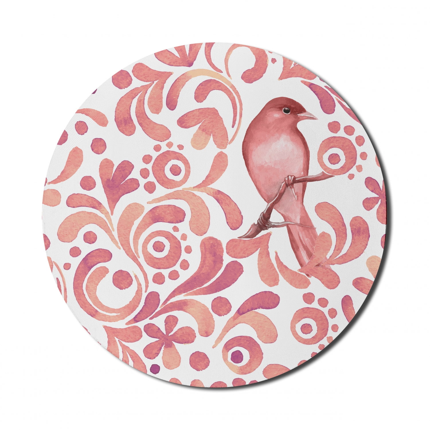 Watercolor Mouse Pad for Computers, Bird on Tree Branch Floral Swirls ...