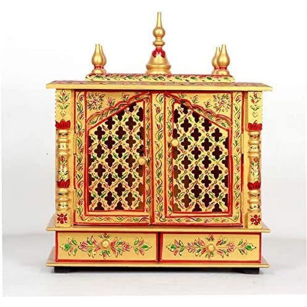 Pooja MANDIR WOODEN TEMPLE With Doors for Home Office Prayer Room ...
