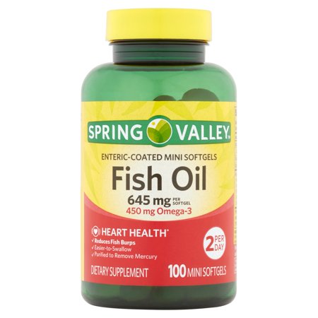 Spring Valley Fish Oil Enteric Mini Softgels, 645 mg, 100 Count, Twin ...