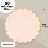 Elegant Disposable 50-Pack Pink and Gold Plastic Plates, 9 Inch Scallop ...