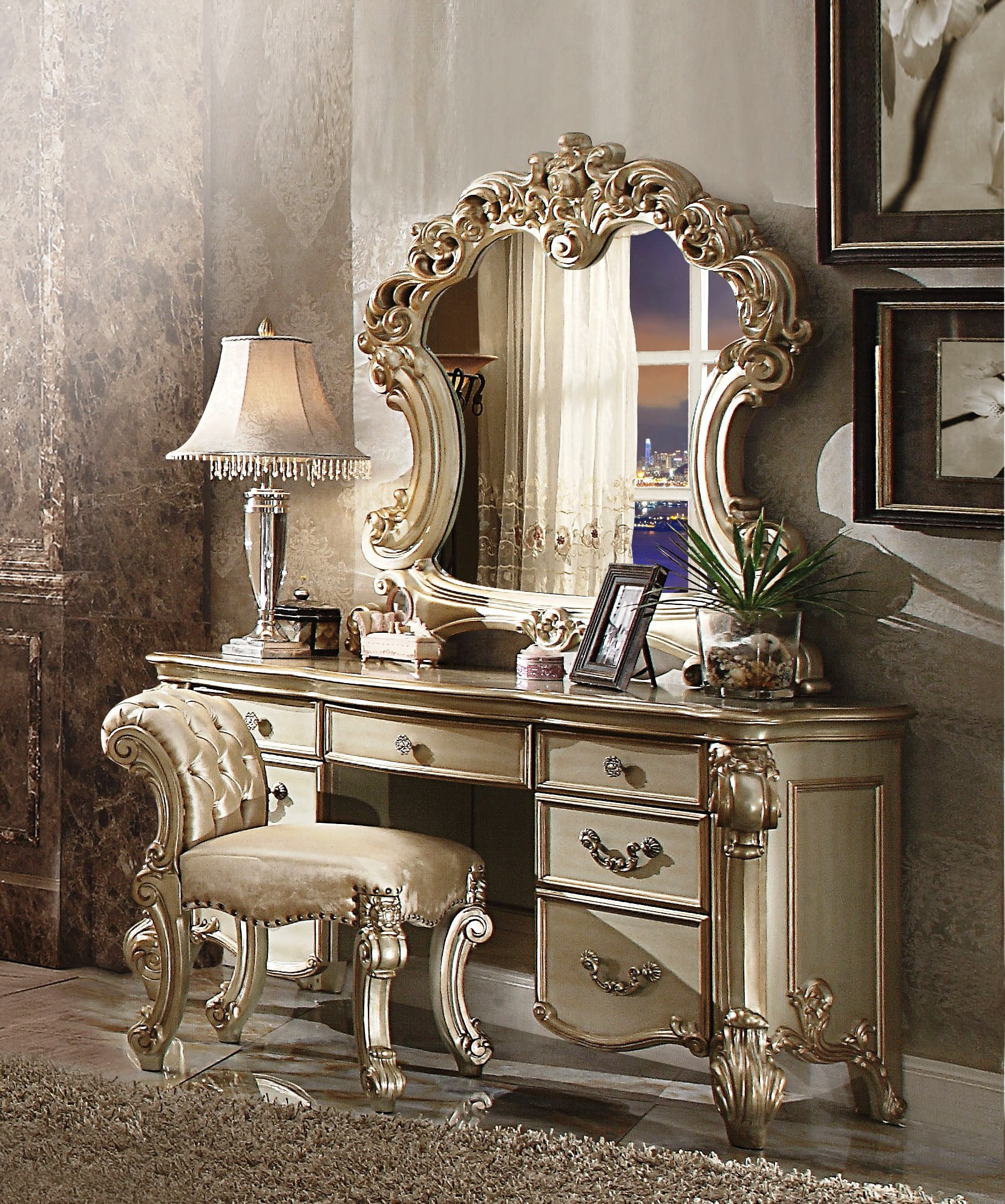Vanity Desk, Gold Patina & Bone - Walmart.com