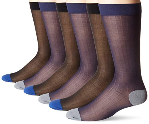 3-Pack Mens Over the Calf Sheer Nylon Spandex Dress Socks (Black Sock ...